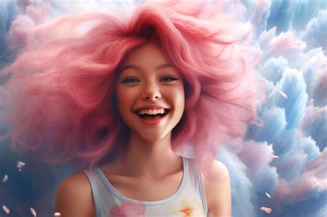 Premium Ai Image Cotton Candy Smiling Girl
