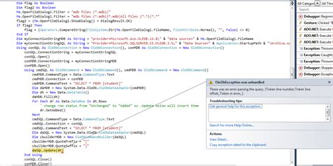 Database Error In Code Import Data From Access To Sdf Stack Overflow