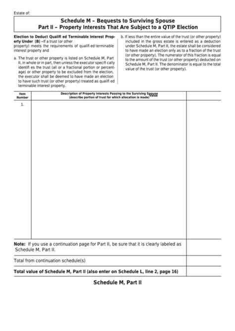 Fillable Schedule M Form 706 Bequests To Surviving Spouse Part Ii
