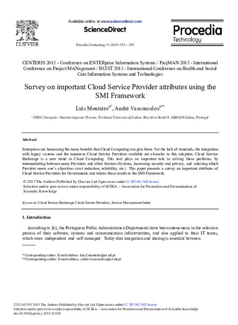 Pdf Survey On Important Cloud Service Provider Attributes Using The Smi Framework