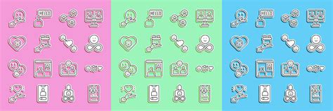 온라인 설정 라인 데이트 응용 프로그램 낭만적 인 관계 영원히 친구 Bff 가장 친한 친구 선물을 주고 좋은 행복한 우정의 날과 아이콘 벡터 0명에 대한 스톡 벡터 아트 및