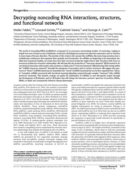 Pdf Decrypting Noncoding Rna Interactions Structures And Functional Networks