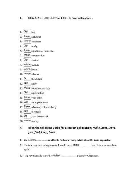 Collocations Exercises Pdf