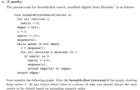 Solved 5 Marks A The Pseudo Code For Breadth First Search