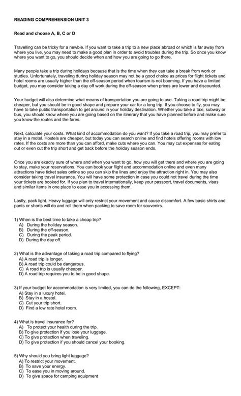 Reading Comprehension First Certificate Expert