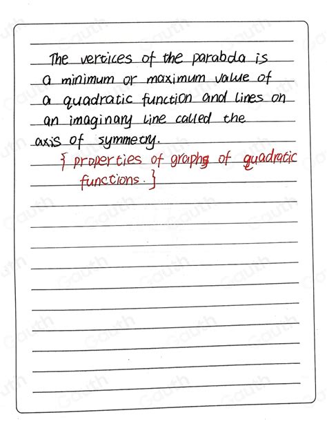 Solved The Of The Parabola Is A Minimum Or Maximum Value Of A Quadratic Function And Lies On An