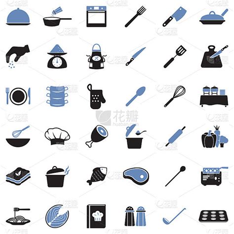 厨师和烹饪图标。双色调平面设计。矢量插图。