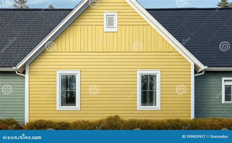 Vinyl Siding Of A Beautiful House In Yellow And Light Green Colors