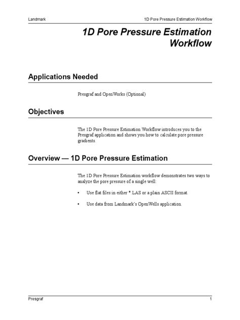 1d Pore Pressure Estimation Workflow Pdf Software System Software