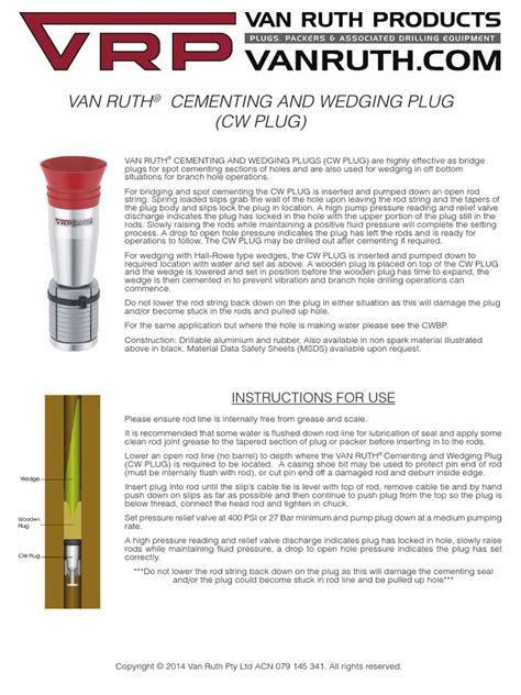 Van Ruth Cementing Wedging Plugs Pdf Pump Electrical Connector