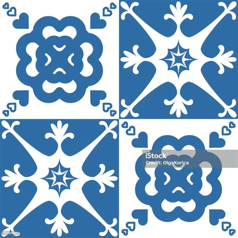 Azulejo 블루 이음새가 없는 무늬 실내 장식 및 직물 염색을 위한 무늬 벡터 일러스트 레이 션 Eps 0명에 대한 스톡 벡터 아트 및 기타 이미지 Istock