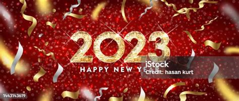 2023 새해 복 많이 받으세요와 색종이 조각을 위한 벡터 텍스트 2023년에 대한 스톡 벡터 아트 및 기타 이미지 2023년 3차원 형태 금색 Istock