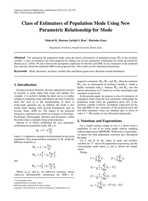 Pdf Class Of Estimators Of Population Mode Using New Parametric