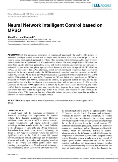 Pdf Neural Network Intelligent Control Based On Mpso