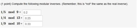 Solved Point Compute The Following Modular Inverses Chegg Com