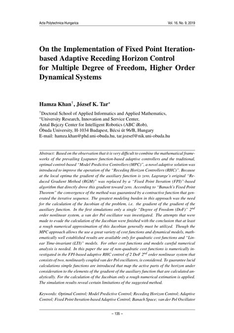 Pdf On The Implementation Of Fixed Point Iteration Based Adaptive Receding Horizon Control