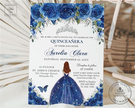 Royal Blue Quinceanera Invitations