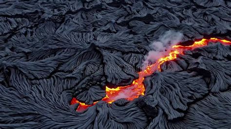 Lava Flow Through Rugged Volcanic Terrain Dramatic Nature Concept