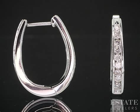 14k White Gold Natural 20ctw Diamond Hinged Hoop Earrings 4g I19310