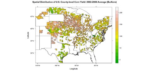 Spatial Distribution Of The Average Us County Level Corn Yield During