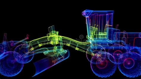 Grader Model Tractor In Motion Lines And Points Connected To 3d Form Stock Footage Video Of