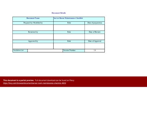 Server Room Maintenance Checklist Template Excel Xls
