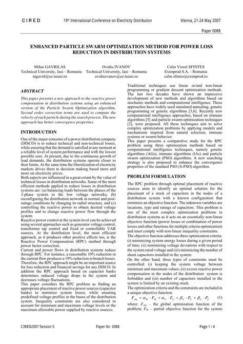 pdf enhanced particle swarm optimization method for power loss