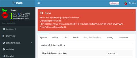 Nf Has Syntax Errors Pihole Works But Admin Panel Is
