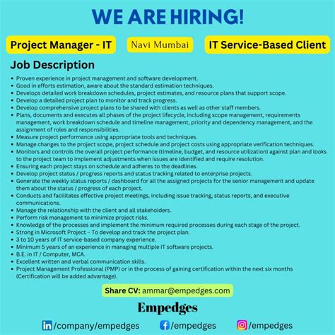 mohammad ammar on linkedin hiring alert role project manager it candidates from navi mumbai…