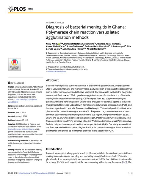 Pdf Diagnosis Of Bacterial Meningitis In Ghana Polymerase Chain Reaction Versus Latex