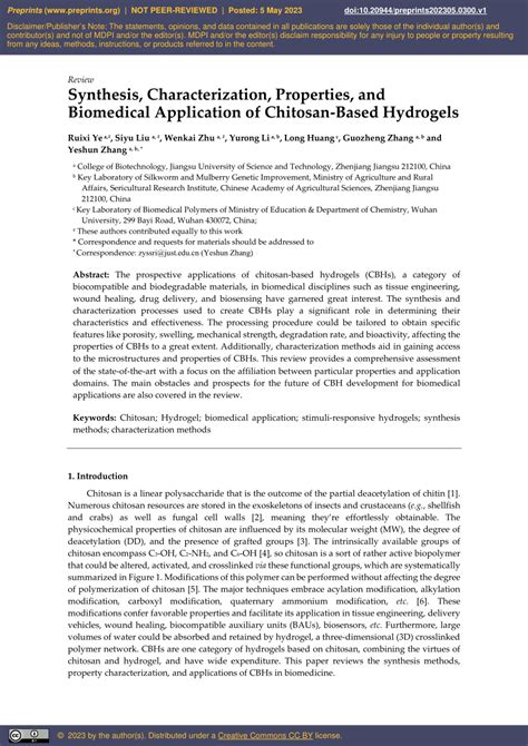Pdf Synthesis Characterization Properties And Biomedical Application Of Chitosan Based
