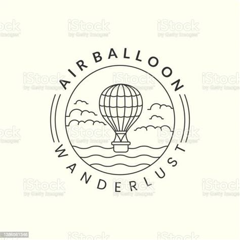 배지와 라인 아트 스타일의 로고 아이콘 템플릿 디자인과 공기 풍선 비행 핫에어 어드벤처 페스티벌 벡터 일러스트레이션 로고에 대한