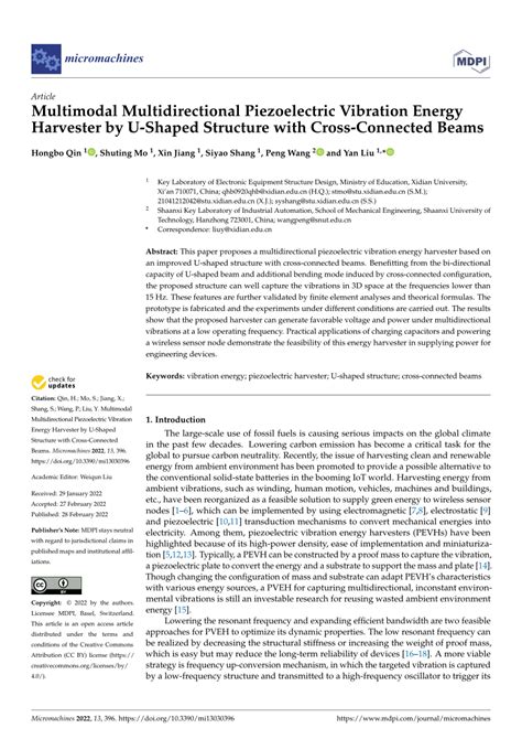 Pdf Multimodal Multidirectional Piezoelectric Vibration Energy