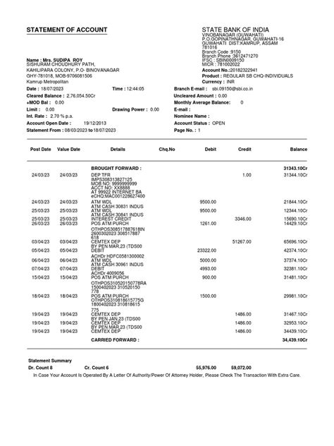 Statement Format Svi Pdf Debit Card Automated Teller Machine