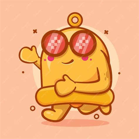 평면 스타일 디자인에 고립 된 만화를 실행하는 귀여운 노란색 벨 캐릭터 마스코트 프리미엄 벡터