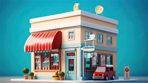 파란색 배경 3d 렌더링을 배경으로 재미있는 만화 장난감 가게나 서점 건물 외관 상점 건물 가게 집 거리 상점 배경 일러스트 및 사진 무료 다운로드 Pngtree
