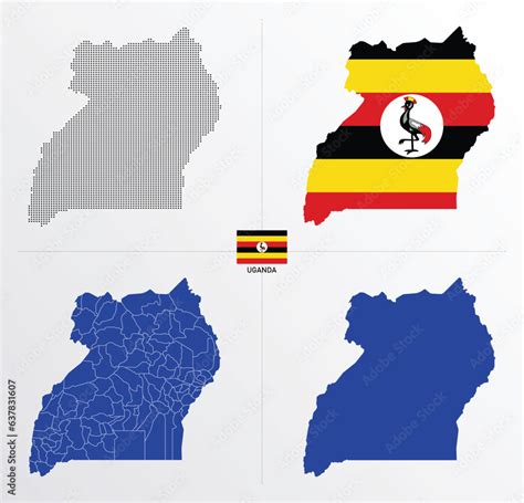 Set Of Political Maps Of Uganda With Regions Isolated And Flag On White Background Uganda Map