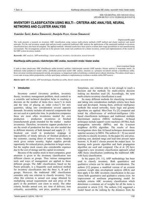Pdf Inventory Classification Using Multi Criteria Abc Analysis Neural Networks And Cluster