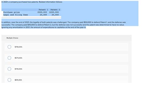 Solved In 2021 A Company Purchased Two Patents Related
