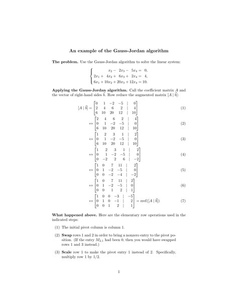 Gauss Jordan Algorithm Example Solving Linear Systems