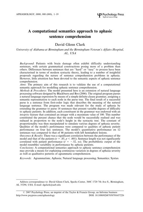 Pdf A Computational Semantics Approach To Aphasic Sentence Comprehension