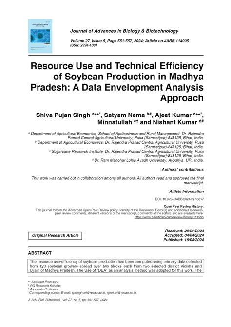 Pdf 5 Resource Use And Technical Efficiency Of Soybean Production In