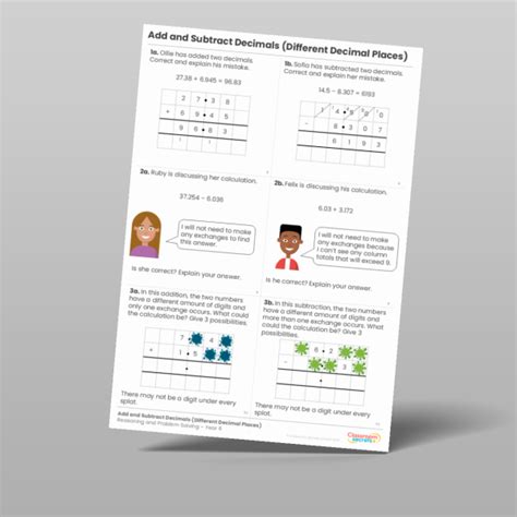 Year 6 Add And Subtract Decimals Different Decimal Places Reasoning And Problem Solving Resource
