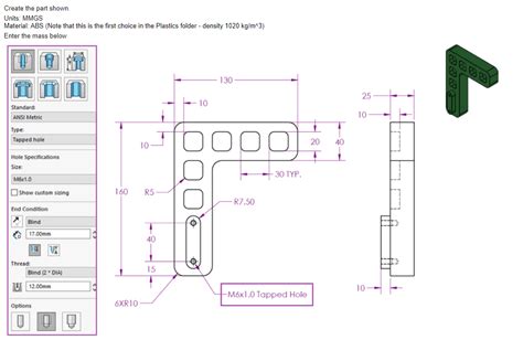 solved create the part shown units mmgs material abs