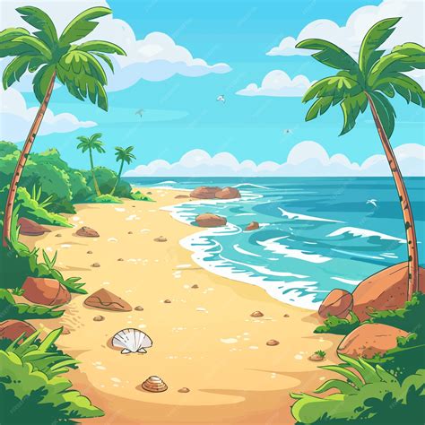 A Cartoon Illustration Of A Beach Scene Background Premium Ai