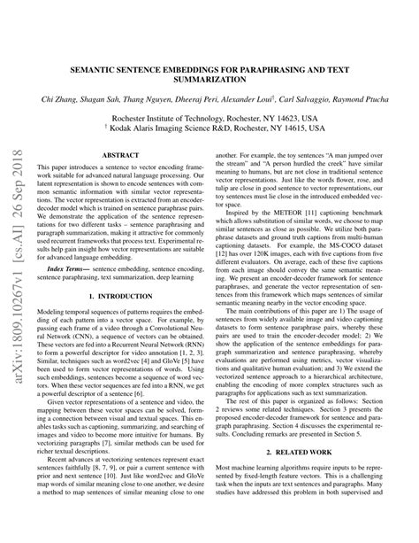 Pdf Semantic Sentence Embeddings For Paraphrasing And Text Summarization