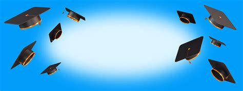 파란색 배경에 공중에 졸업 모자 졸업생 축하 배너 3d 렌더링 많은 졸업 모자가 공중에 던져졌습니다 졸업식에 대한 스톡 사진 및 기타 이미지 Istock