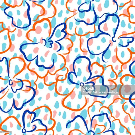 플로럴 매끄러운 패턴 여름 자연 식물 배경 점박이 질감과 혼합 큰 데이지 꽃 윤곽 선개 그림입니다 직물과 직물에 적합합니다 0명에 대한 스톡 벡터 아트 및 기타 이미지