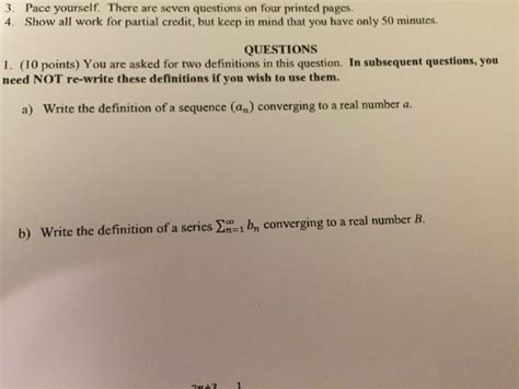 solved write the definition of a sequence a n converging