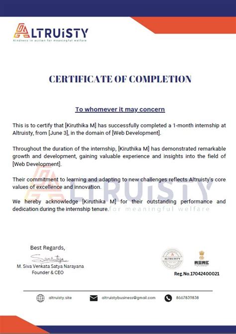 Kiruthika Mahalingam On Linkedin Internship Webdevelopment Altruisty Grateful